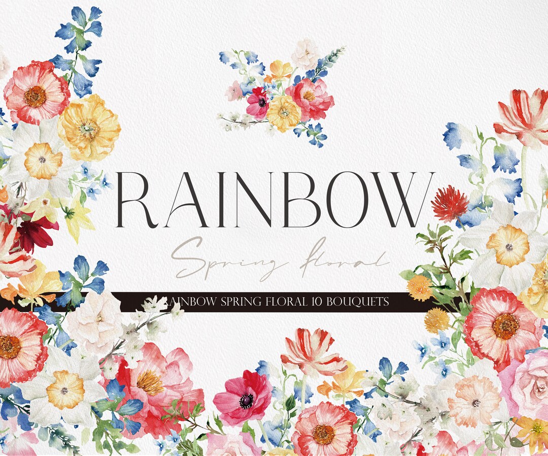 RAINBOW Floral, Watercolor Flower, Flower Clipart, Wildflower PNG ...