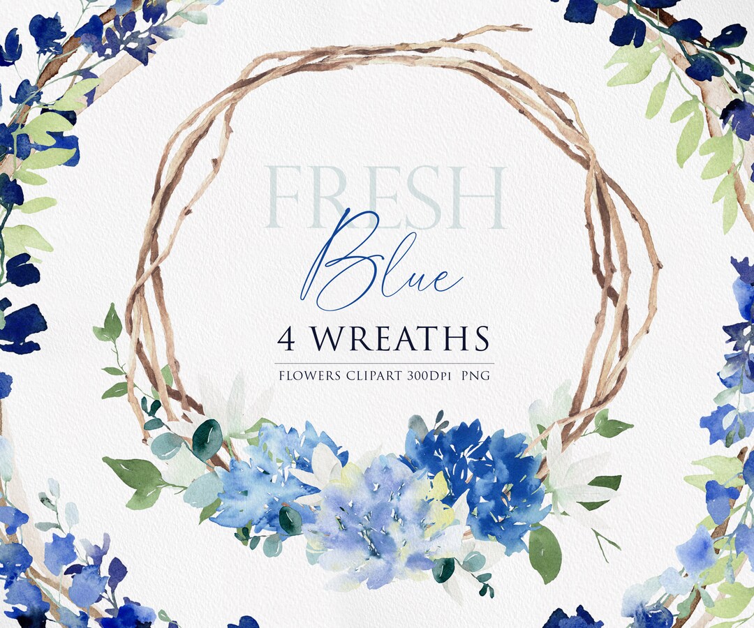 Watercolor Clipart, Blue Wreaths, Floral Arrangements, Wedding Clipart ...