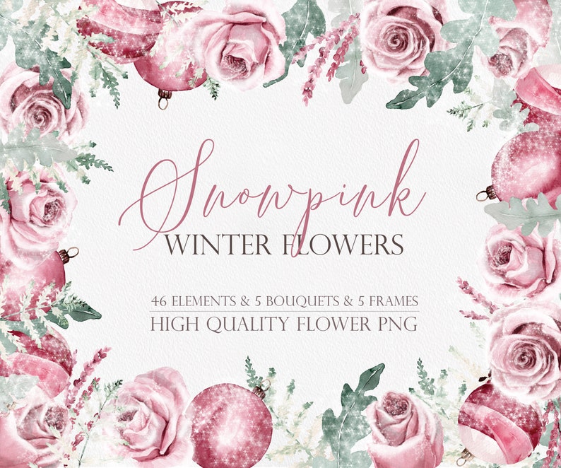 Snow Pink Flower Winter Flower Watercolor Flower Wedding - Etsy