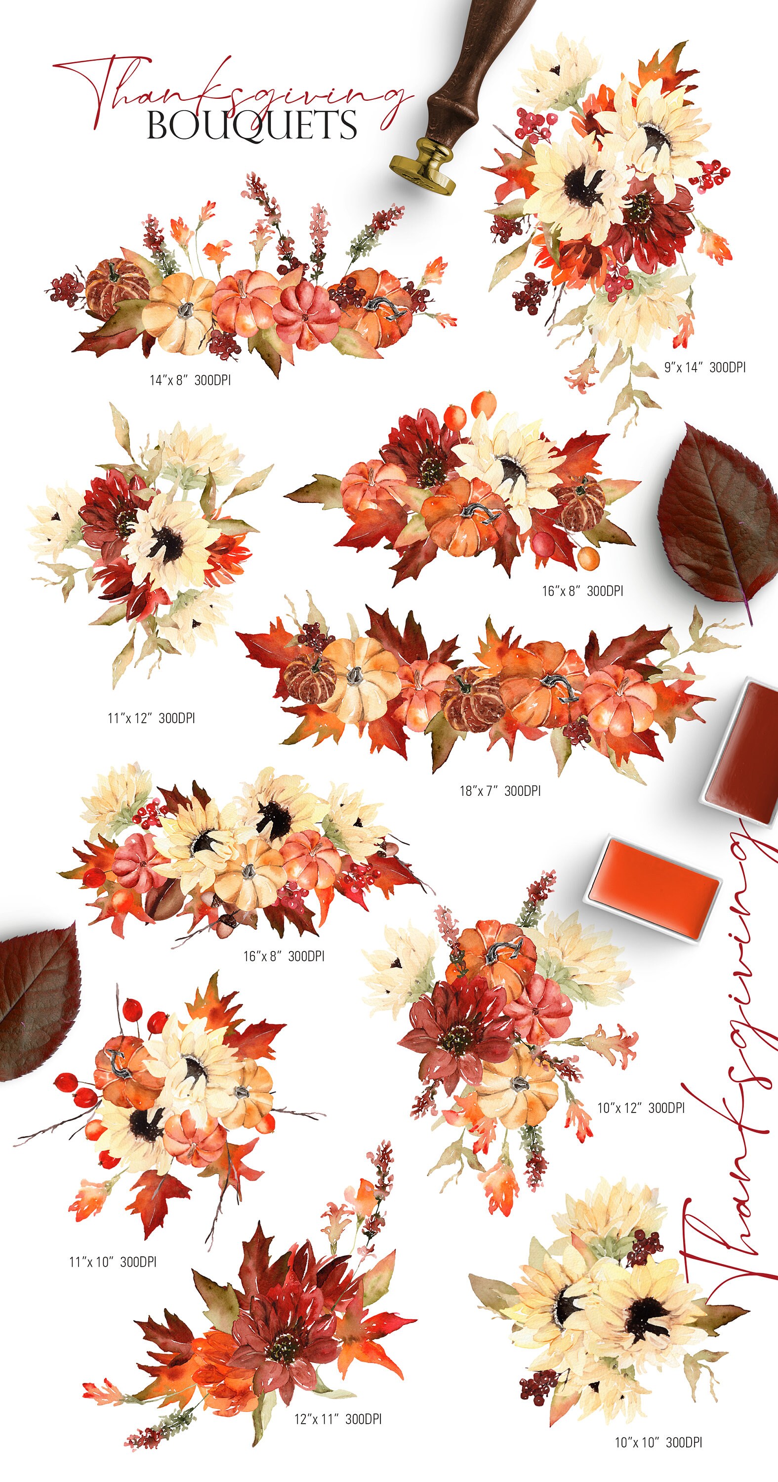 Watercolor Thanksgiving Clipart, Autumn Flower, Watercolor Flower PNG ...