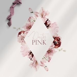 Dusty Pink Florals, Watercolor Flowers, Watercolor Clipart, Watercolor ...