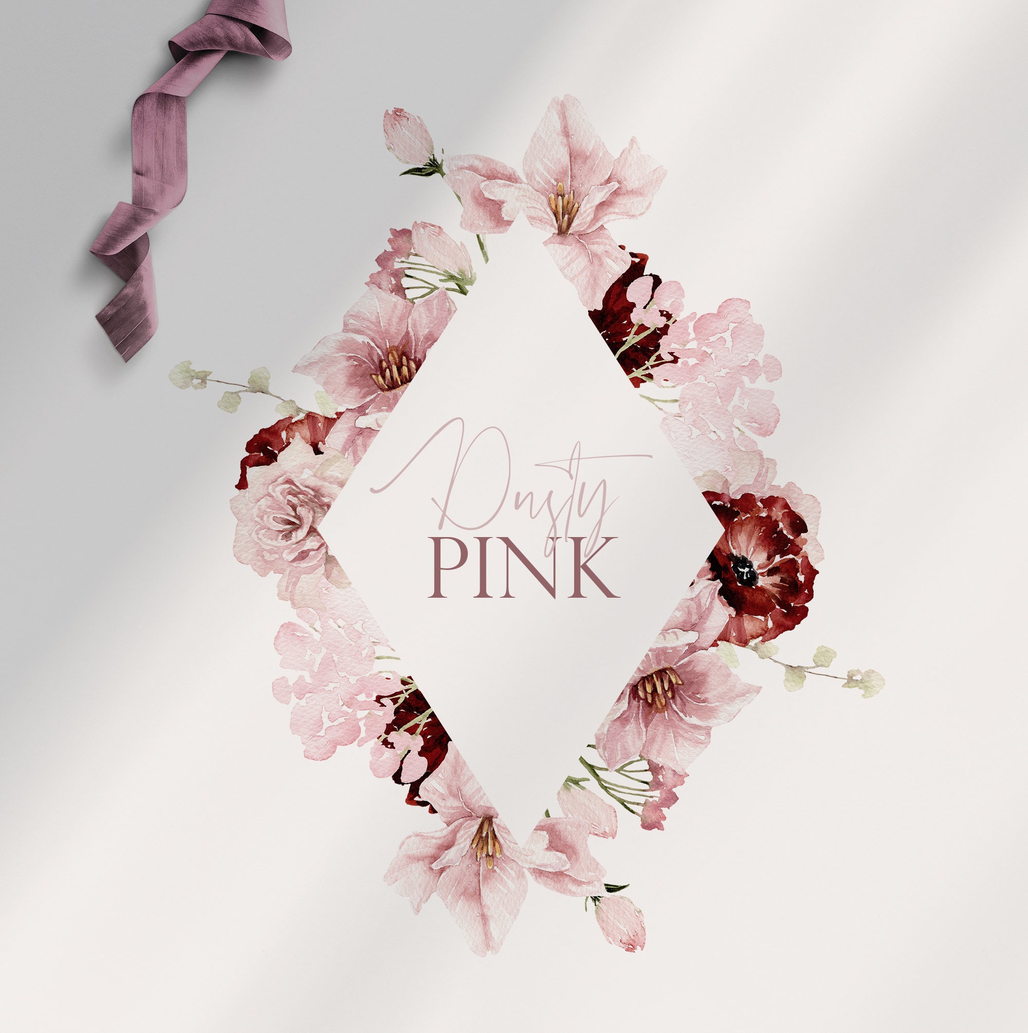 Dusty Pink Florals, Watercolor Flowers, Watercolor Clipart, Watercolor ...