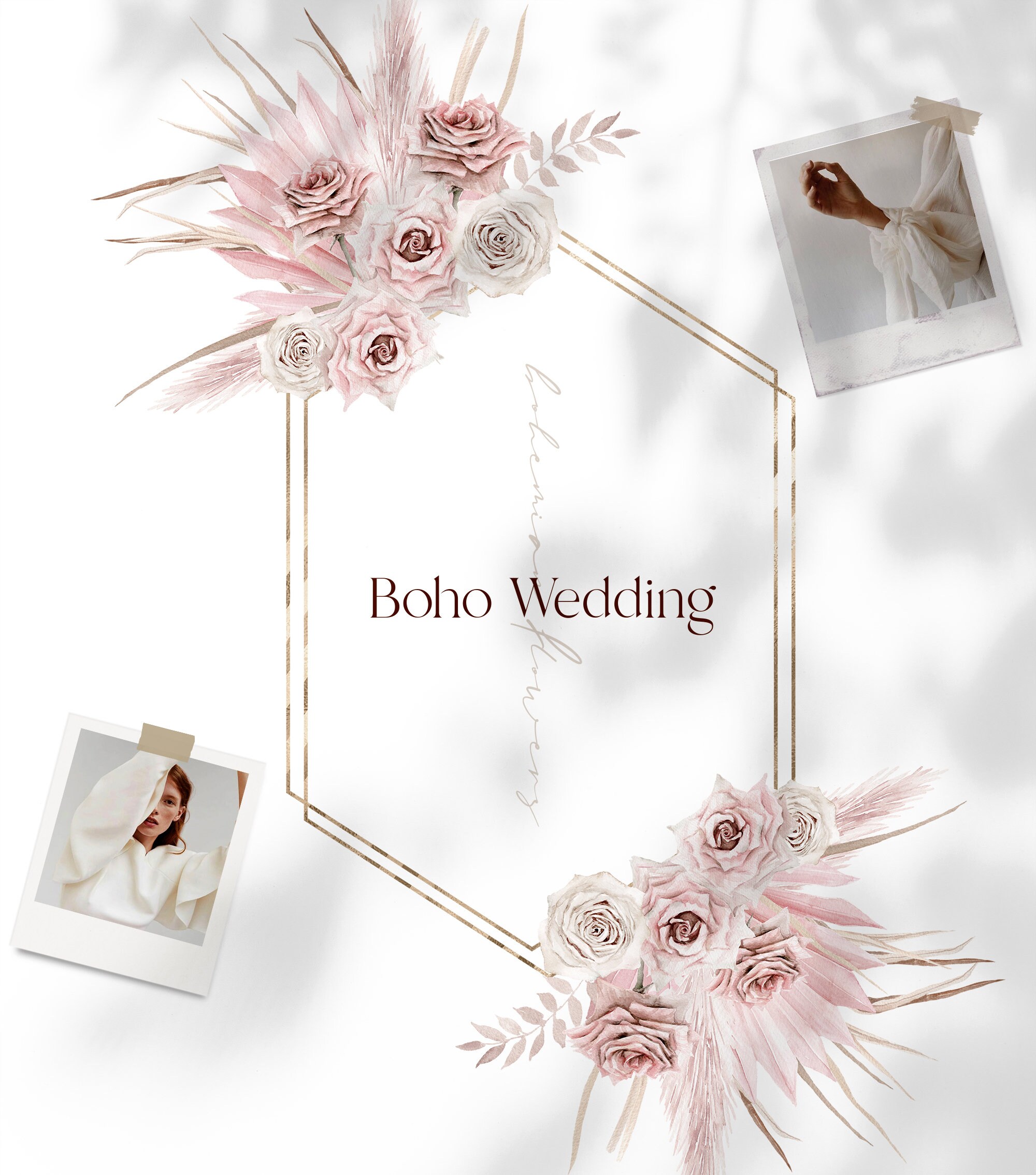 Boho Pink Flowers Watercolor Flower Boho Flower PNG - Etsy