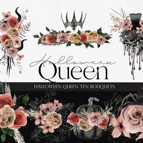 Halloween Queen Watercolor Flowers Halloween Clipart | Etsy