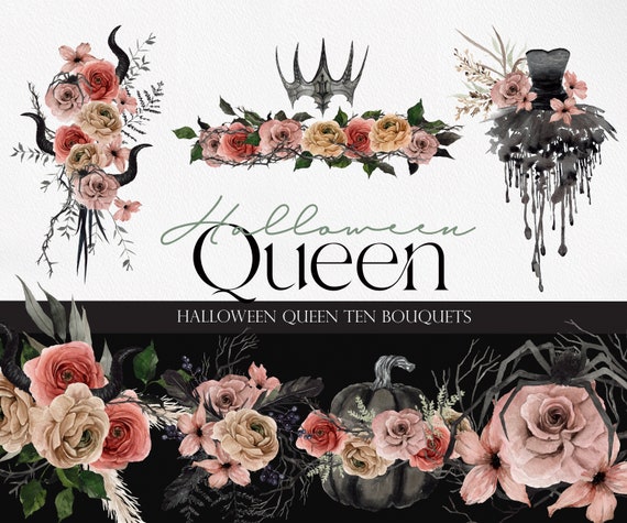Halloween Queen Watercolor Flowers Halloween Clipart - Etsy