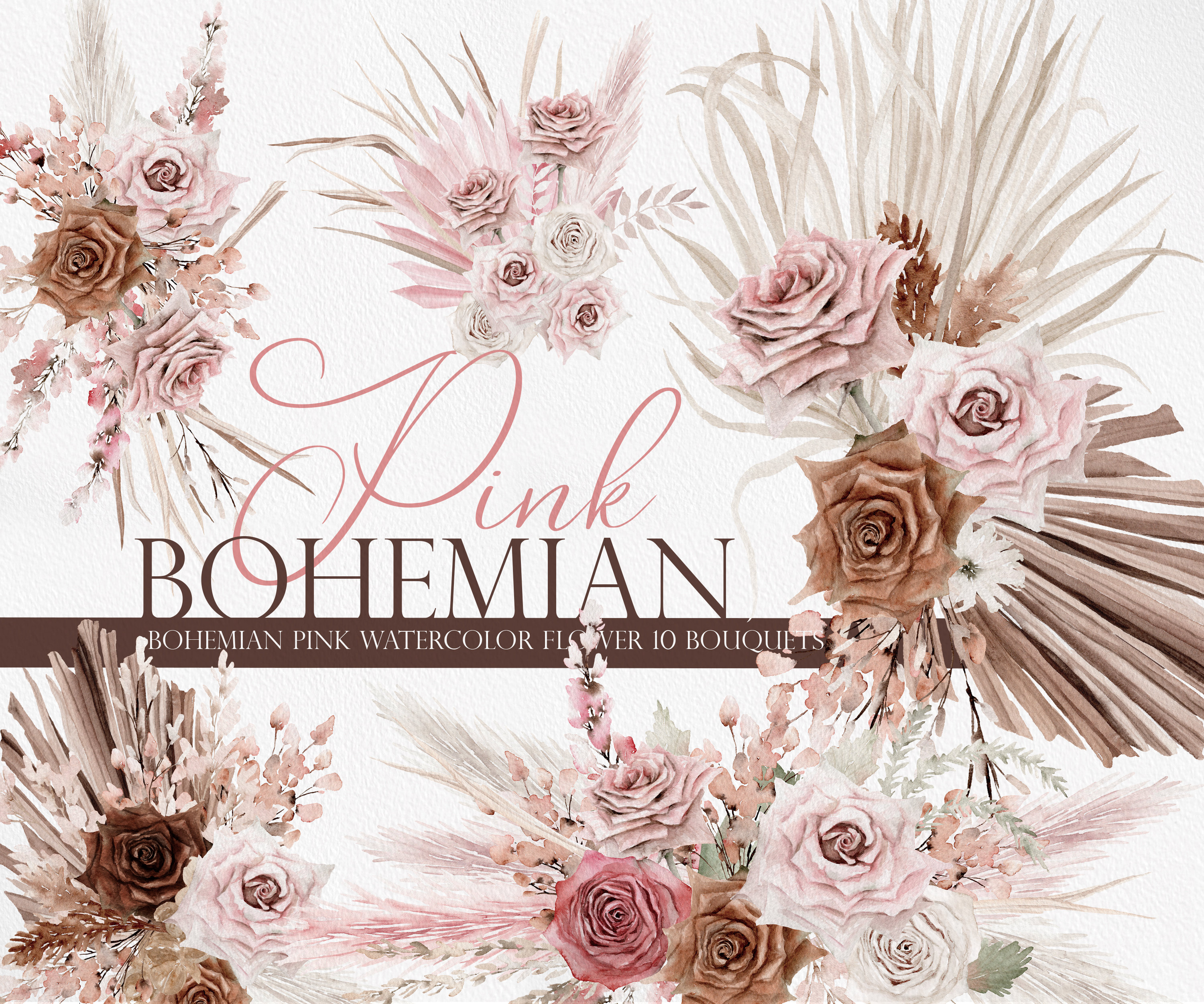 Boho Pink Flowers Watercolor Flower Boho Flower PNG - Etsy