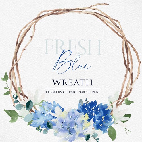 Watercolor Clipart Blue Wreaths Floral Arrangements Wedding - Etsy