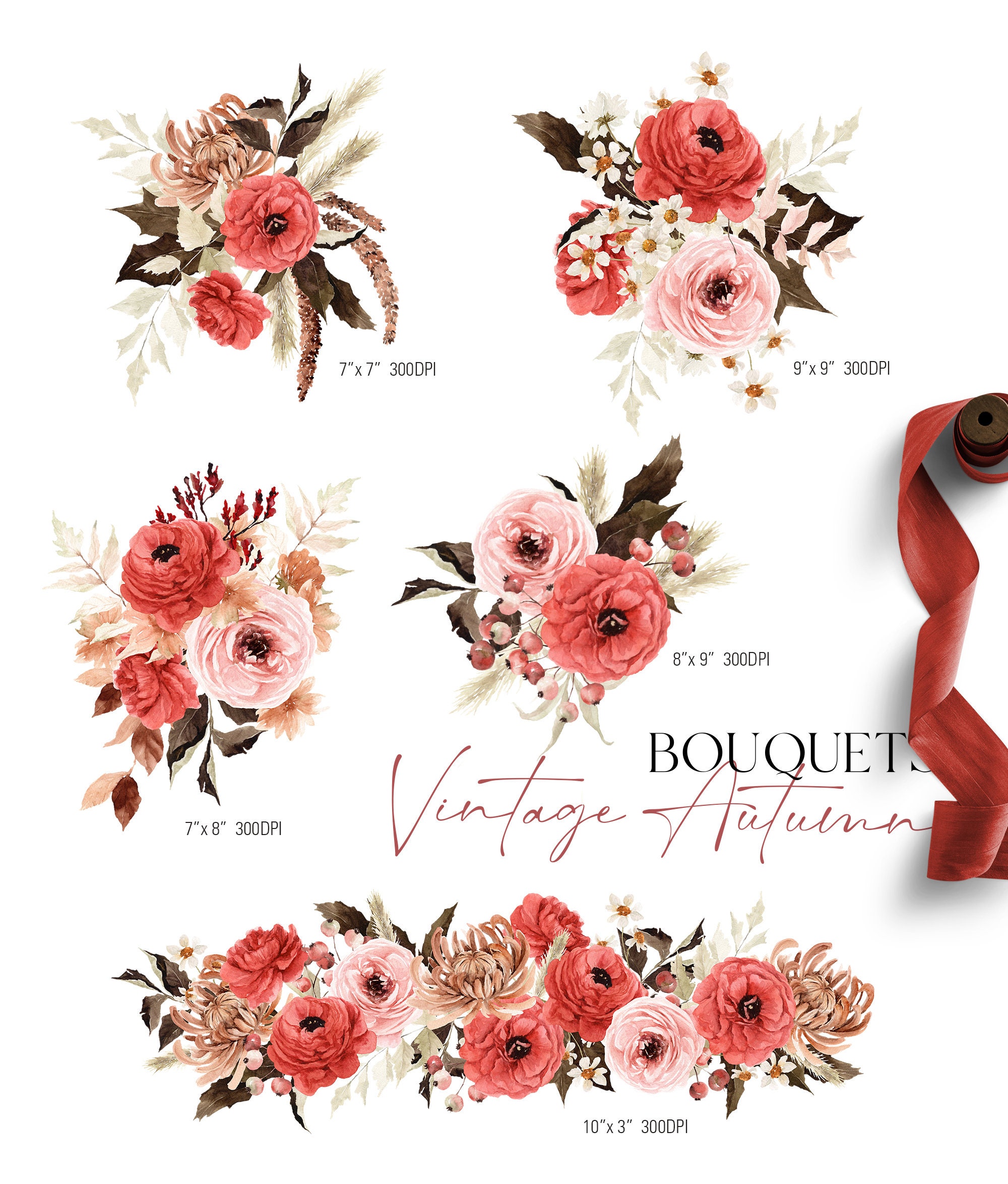 Vintage Autumn Flower, Watercolor Flower PNG, Fall Clipart, Fall Floral ...