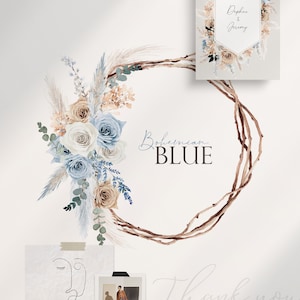 Watercolor Flower, Boho Flower, Boho Blue Clipart, Dusty Blue Flower ...