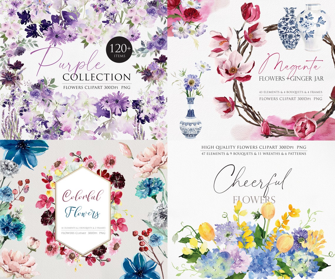 Spring Flower Bundle Watercolor Flower Bundle Flower PNG - Etsy