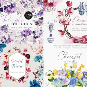 Spring Flower Bundle, Watercolor Flower Bundle, Flower PNG, Watercolor Flower Clipart, Flower ...