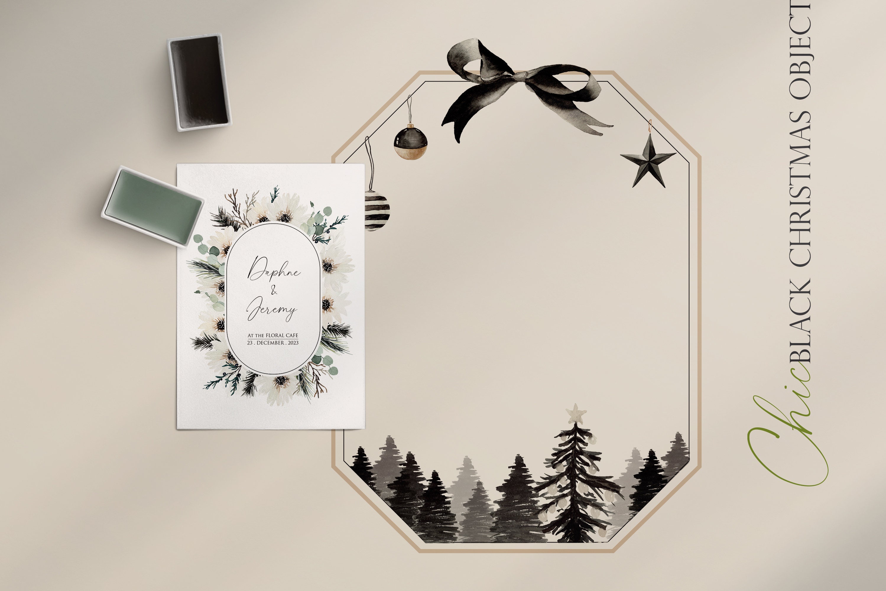 Black Christmas Clipart Modern Christmas Black Ornaments - Etsy