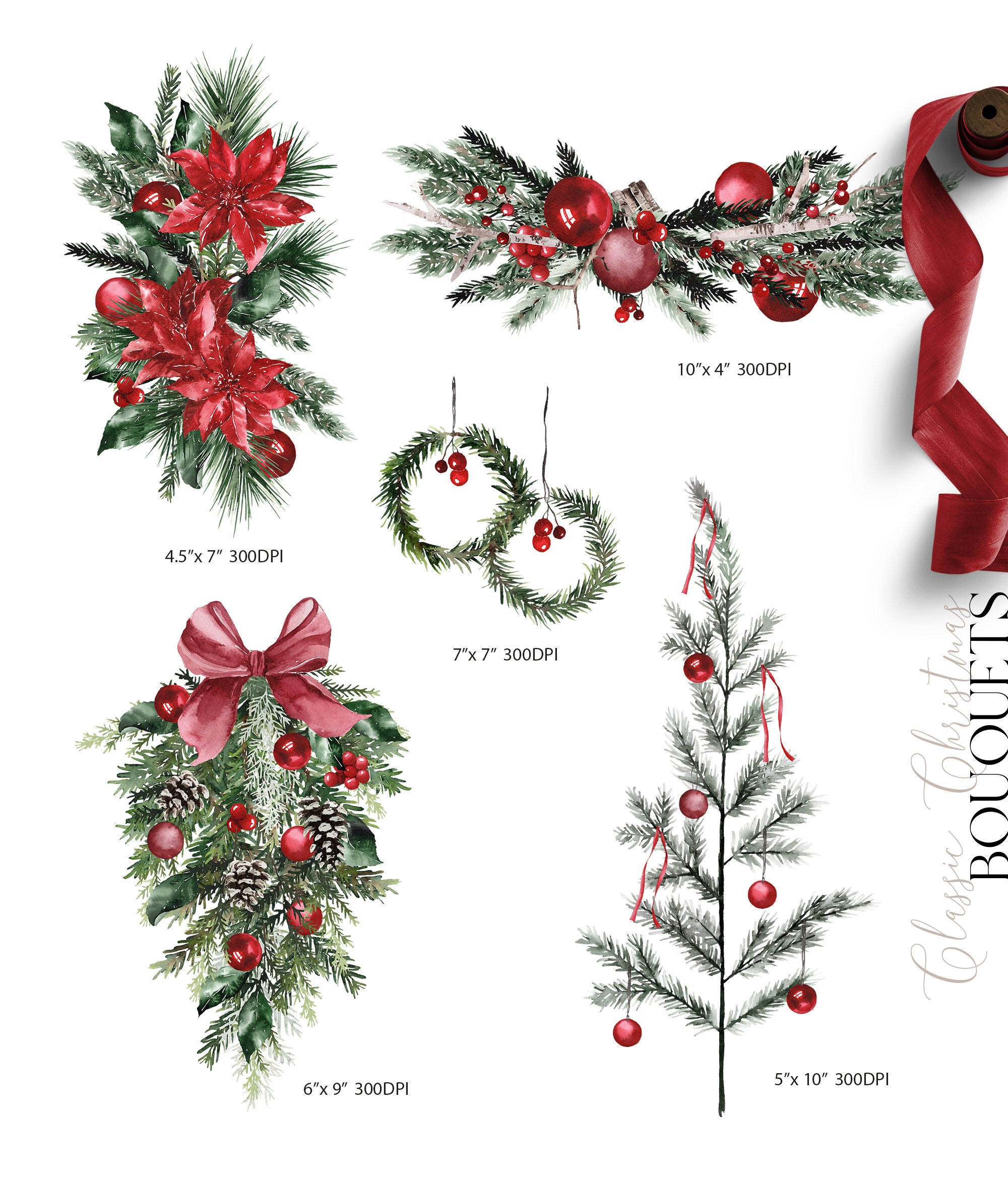 Classic Christmas, Christmas Clipart, Christmas Tree, Watercolor ...