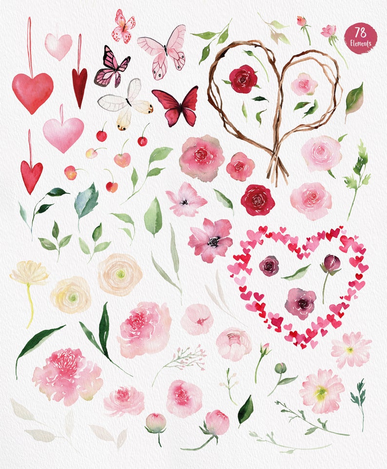 Flower Png, Watercolor Valentine, Valentine Clipart, Heart Clipart ...