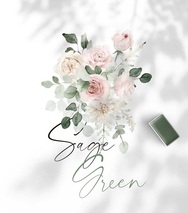 Sage Green Flower Watercolor Botanical Art Watercolor Leaf - Etsy