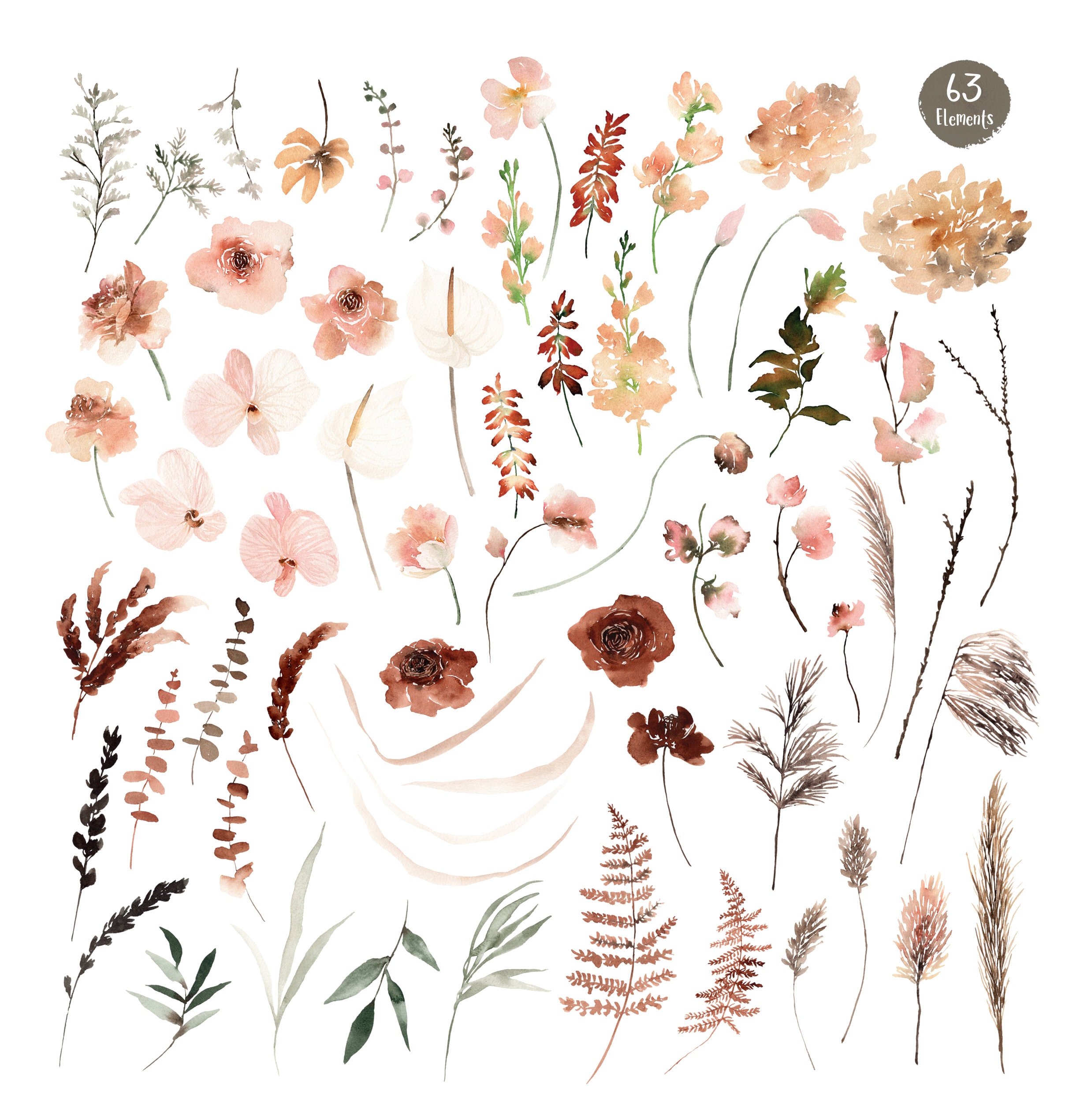 Boho Blumen Clipart Blumen Clipart Boho Floral Getrocknete - Etsy.de