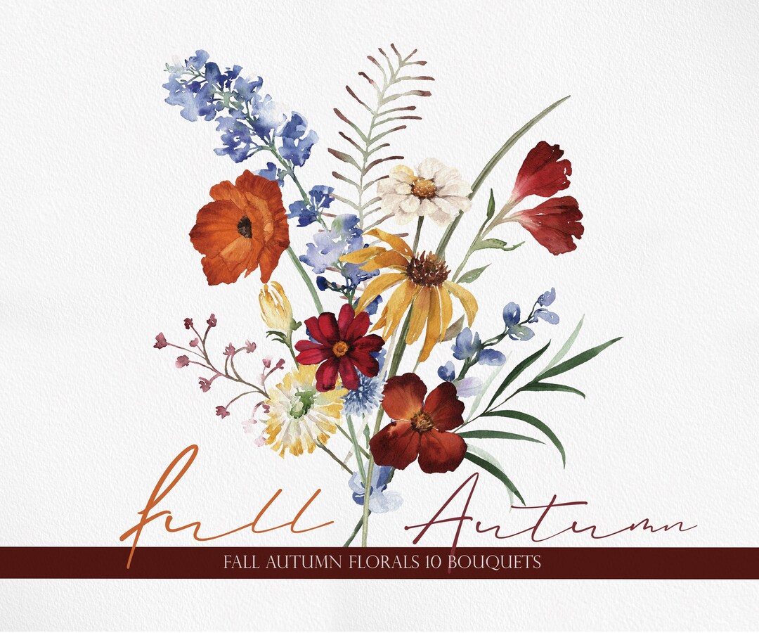 FULL AUTUMN, Watercolor Flower PNG, Autumn Flower Clipart, Fall ...