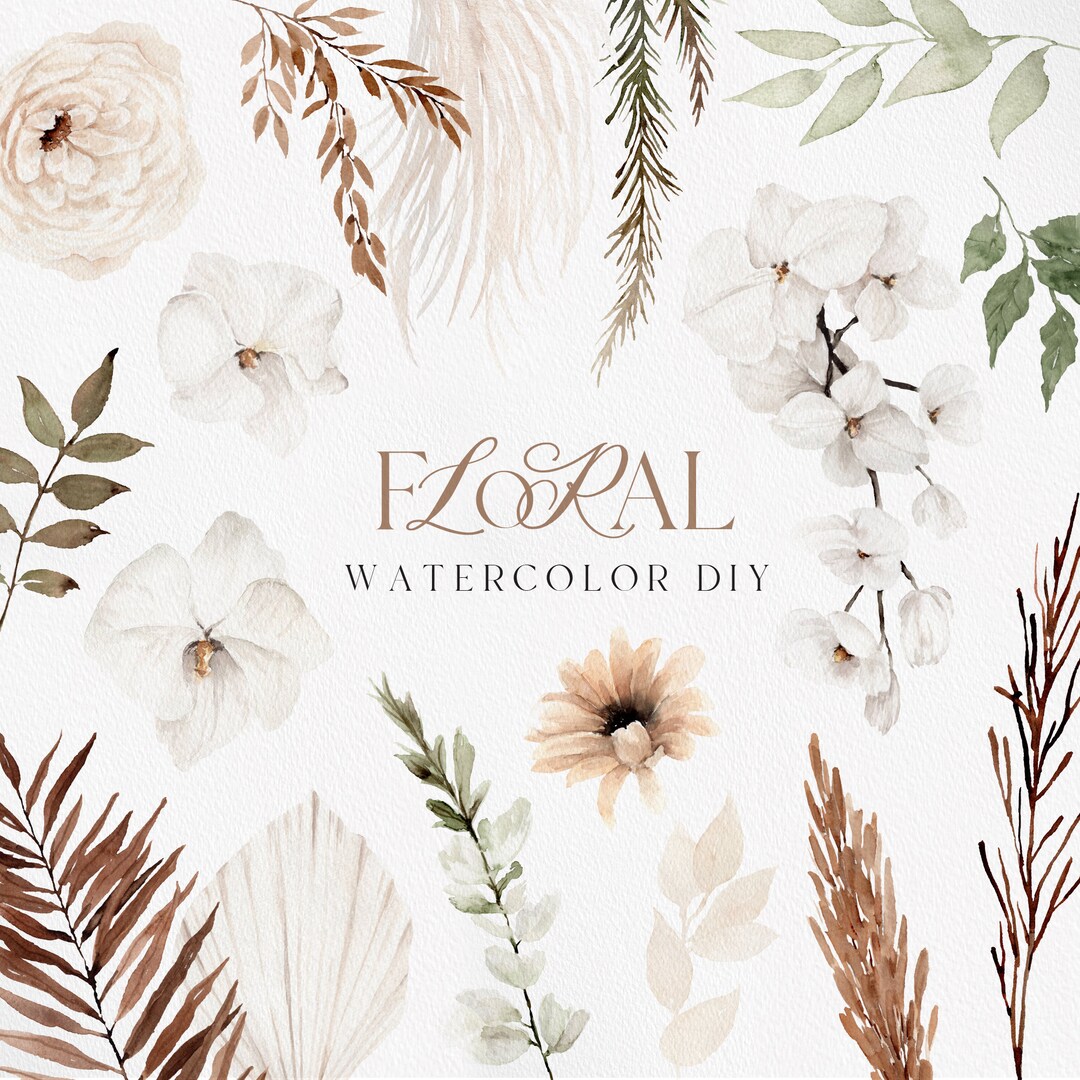 Elegant Boho Flower, Boho Flower, Watercolor Flower, Watercolor Clipart ...