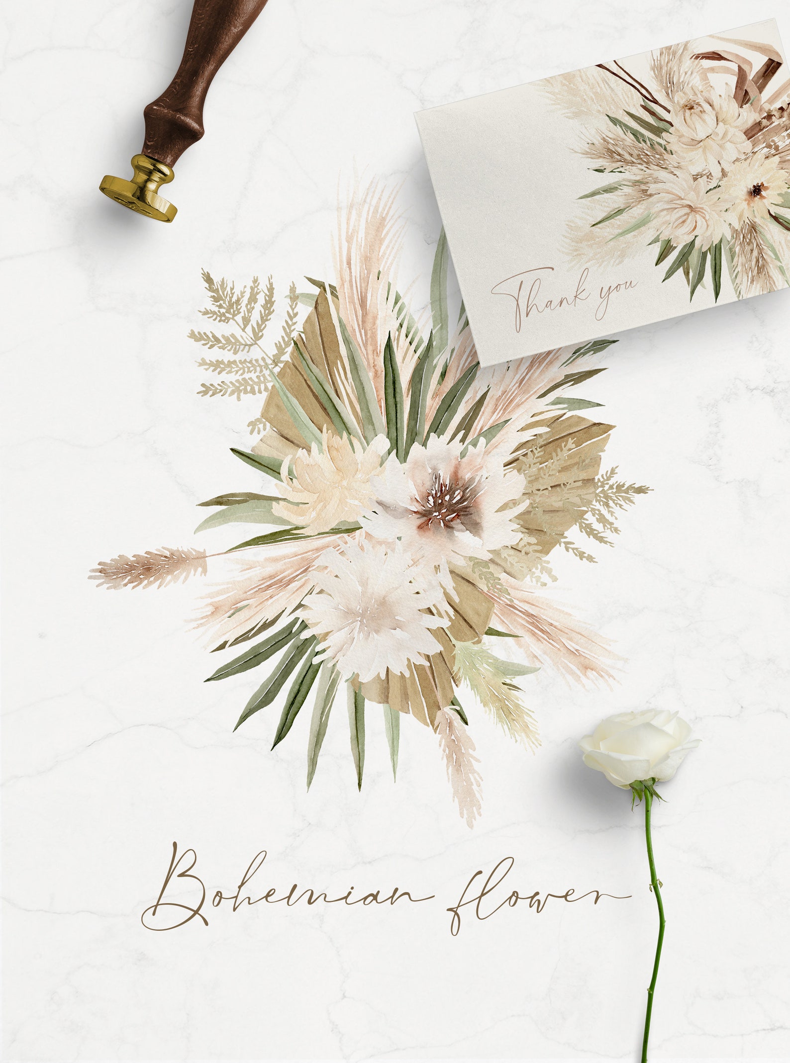 Watercolor Flower Png, Boho Flower Clipart, Boho Flower, Pampass ...