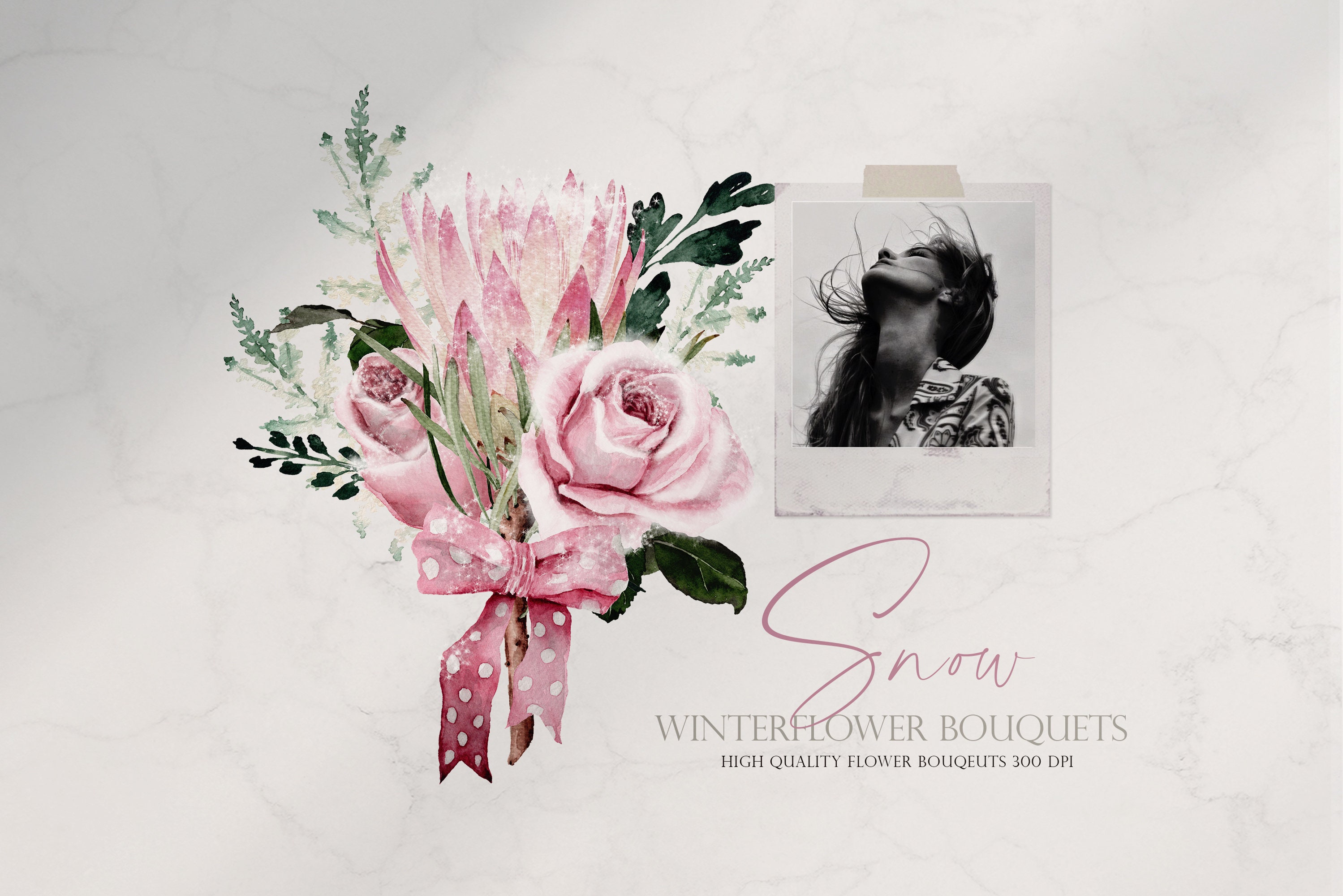 Snow Pink Flower, Winter Flower, Watercolor Flower, Rose Bouquets, Rose ...