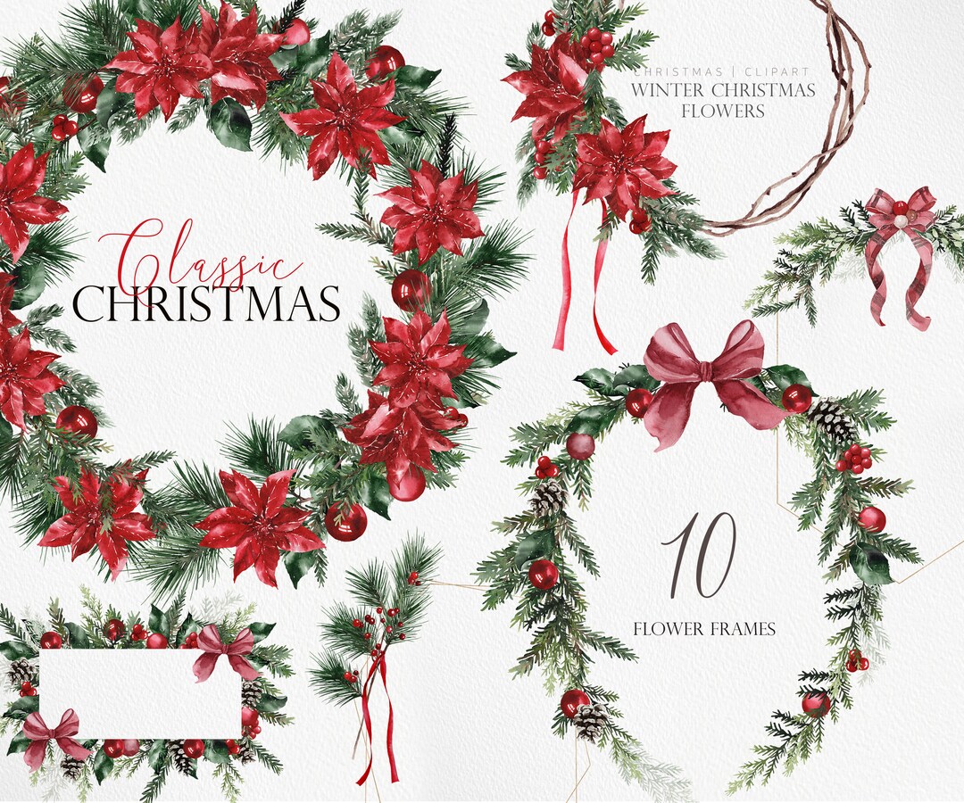 Classic Christmas, Christmas Clipart, Christmas Tree, Watercolor ...