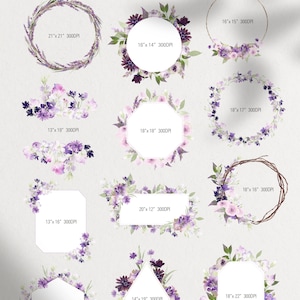 Watercolor Flower Bundle, Watercolor Purple Collection, Lavender ...