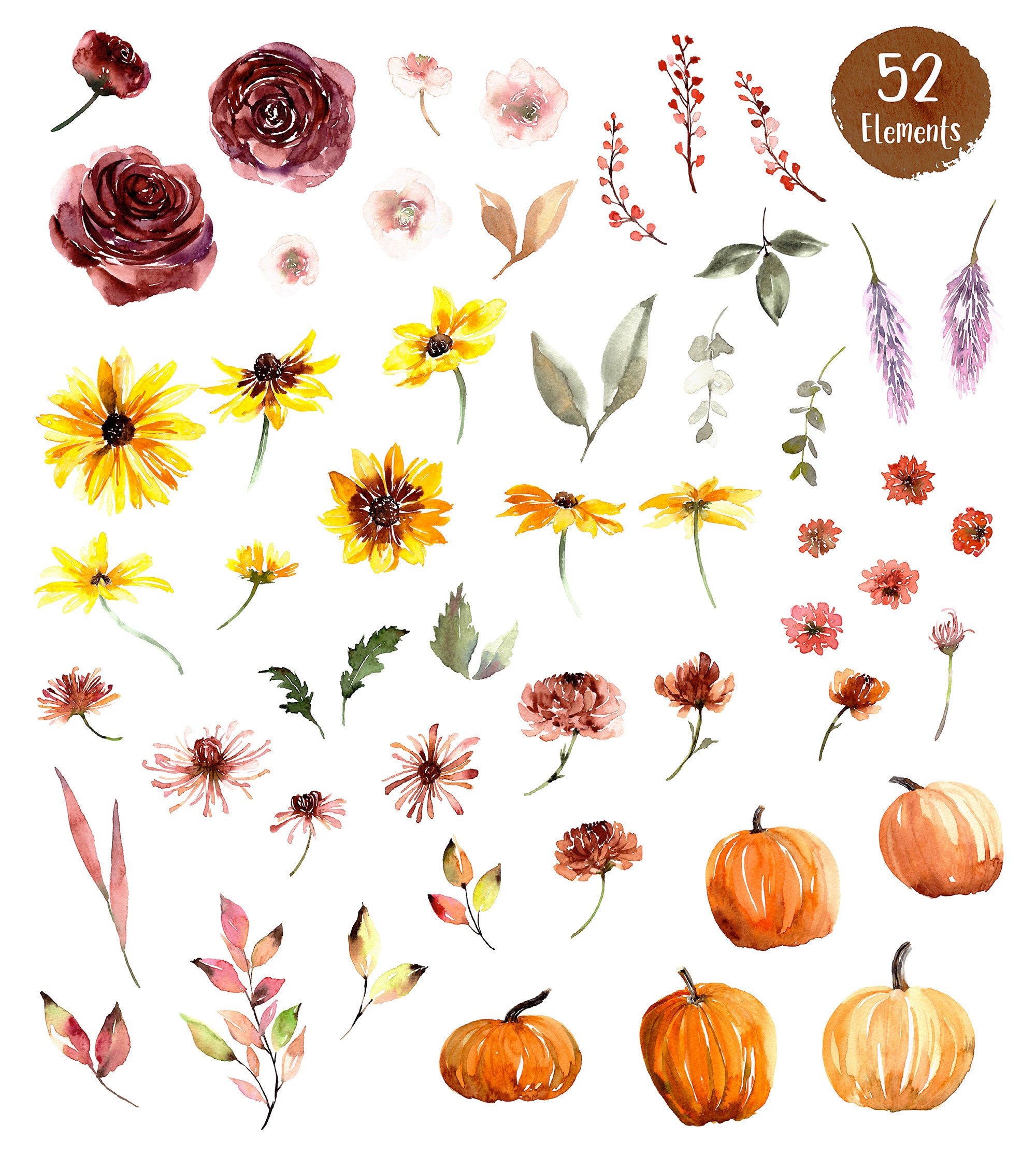 Watercolor Halloween Clipart Autumn Clipart Flower Clipart - Etsy