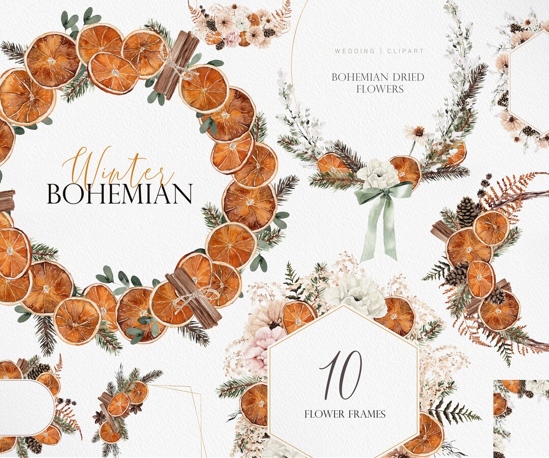 Winter Boho Frames, Winter Bohemian, Boho Flower, Dried Orange ...