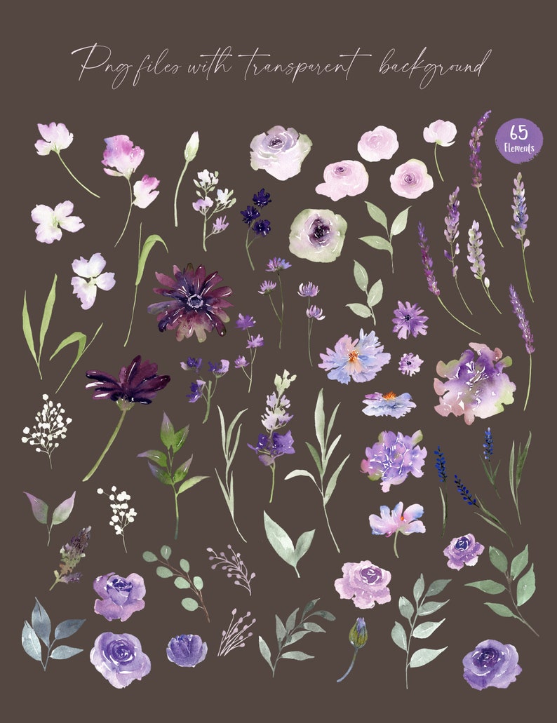 Watercolor Flower Bundle Watercolor Purple Collection | Etsy