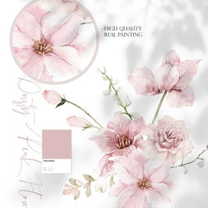 Dusty Pink Florals, Watercolor Flowers, Watercolor Clipart, Watercolor ...