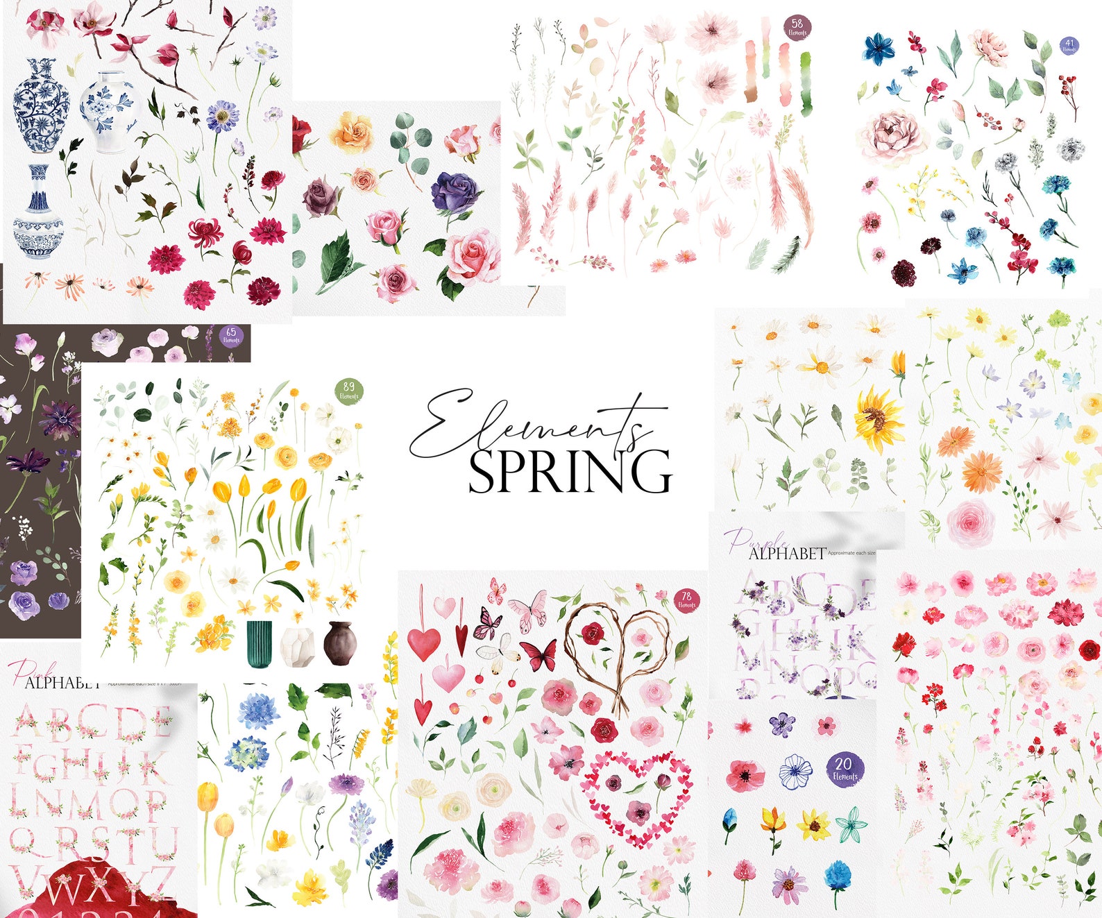 Spring Flower Bundle Watercolor Flower Bundle Flower PNG - Etsy