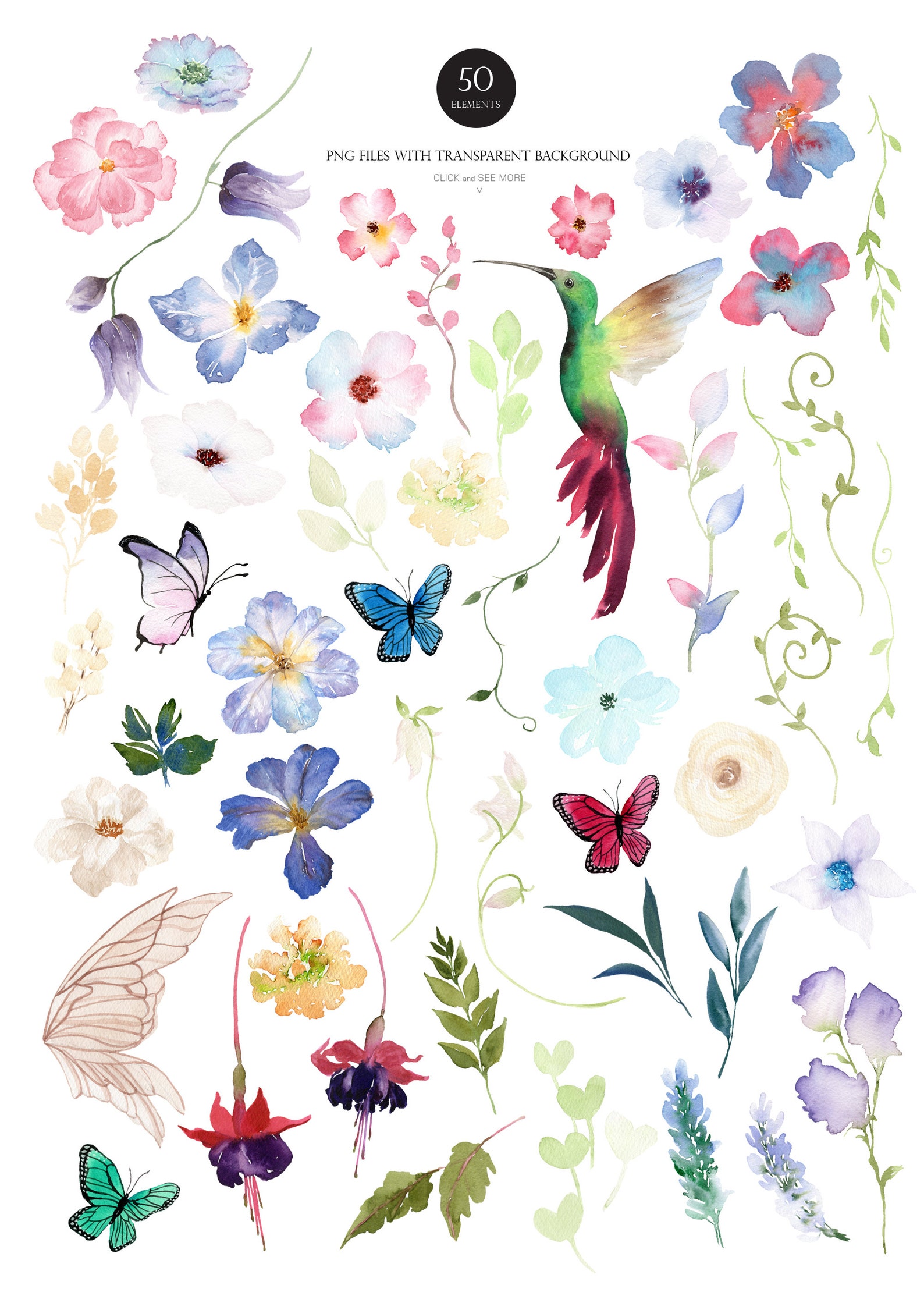 Spring Fairy Flower Watercolor Flower Flower Clipart Pastel - Etsy