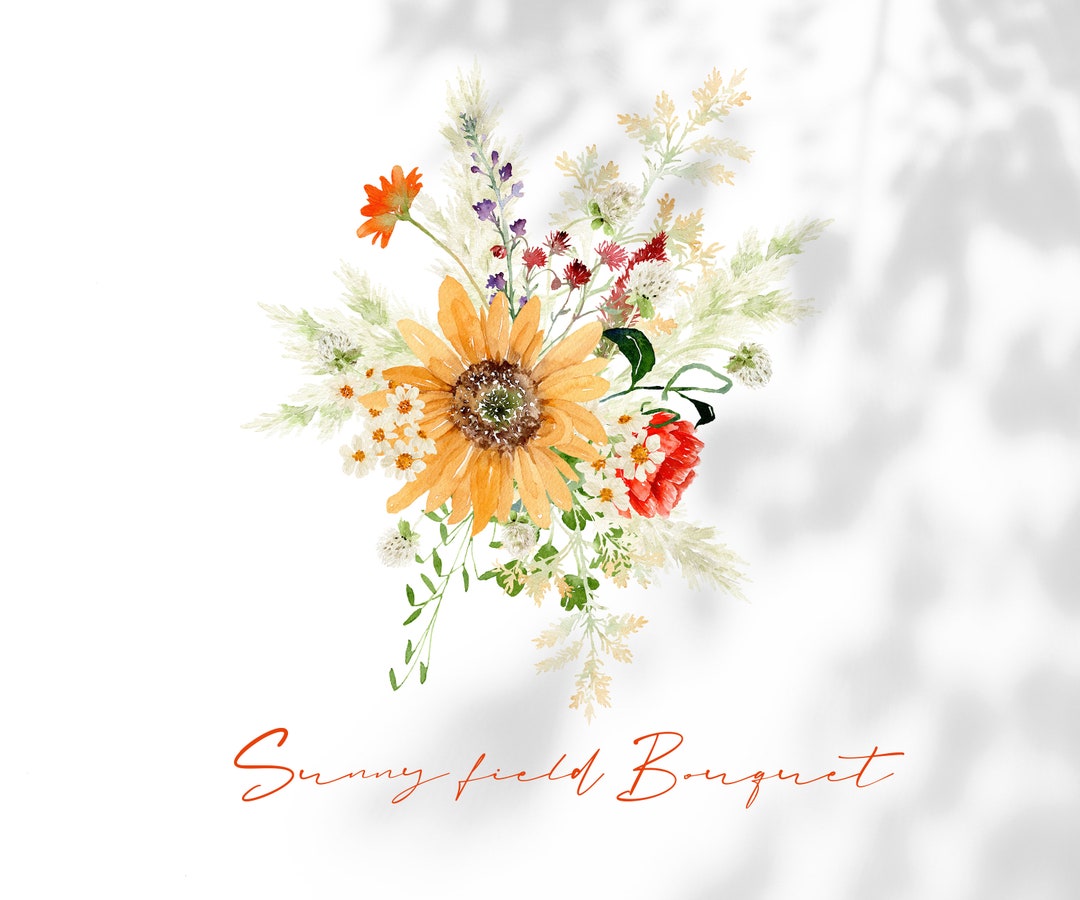 SUNNY Field, Watercolor Flower, Watercolor Clipart, Watercolor Wild ...