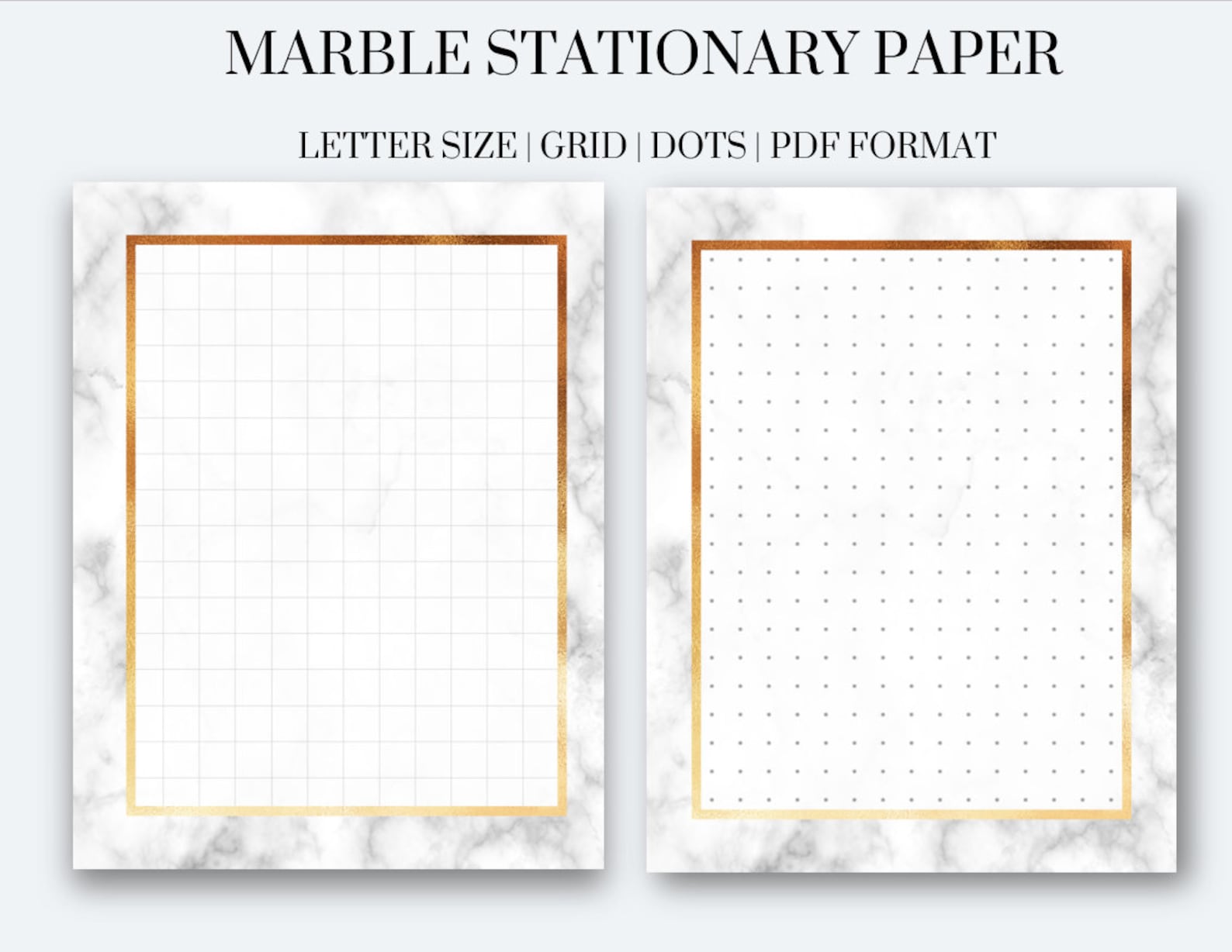 Marble Printable Stationary Gold Lined Unlined Dots Grid Letter Size ...