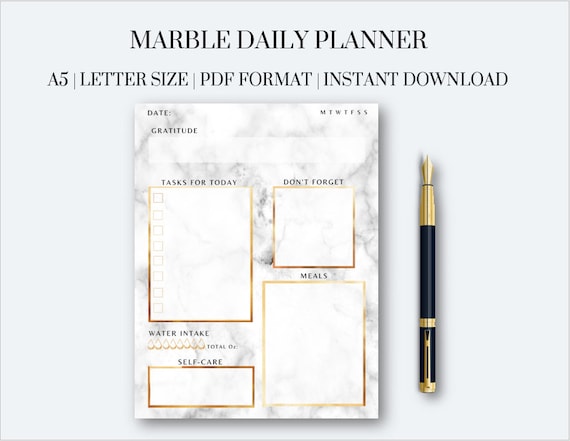 Marble Daily Planner Printable Gold A5 and Letter Size | Etsy