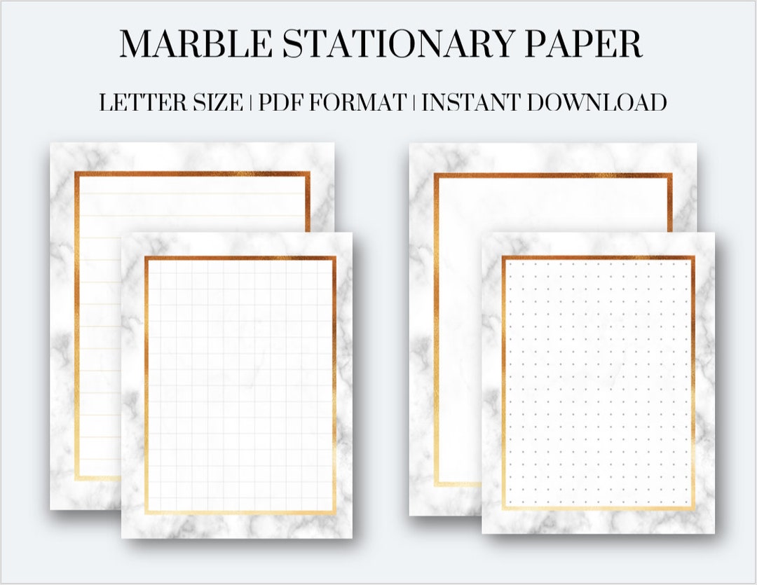 Marble Printable Stationary Gold Lined Unlined Dots Grid Letter Size ...