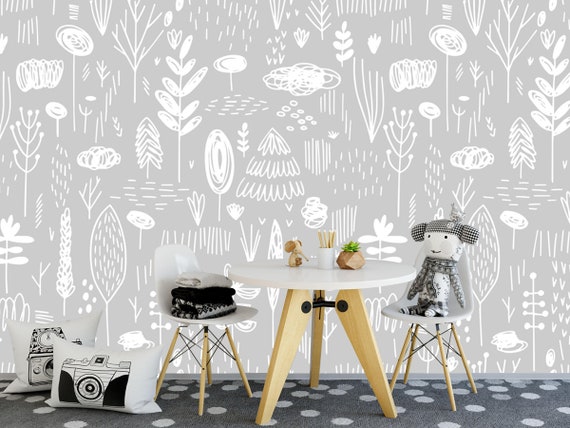 Simple and Cute Pattern for Kids Room Wallpaper Botanical - Etsy