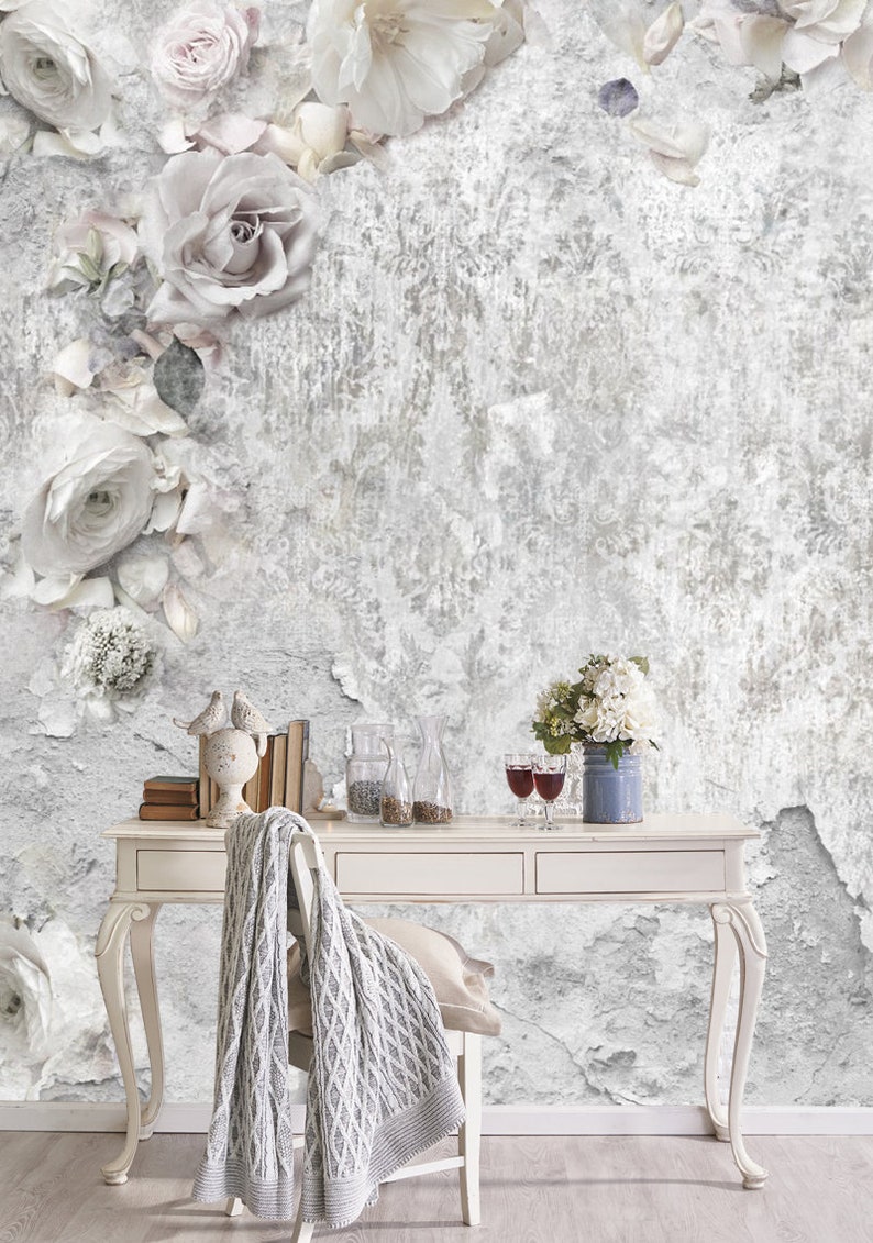 Beautiful Vinyl Wallpaper With White Roses Flowers Floral - Etsy
