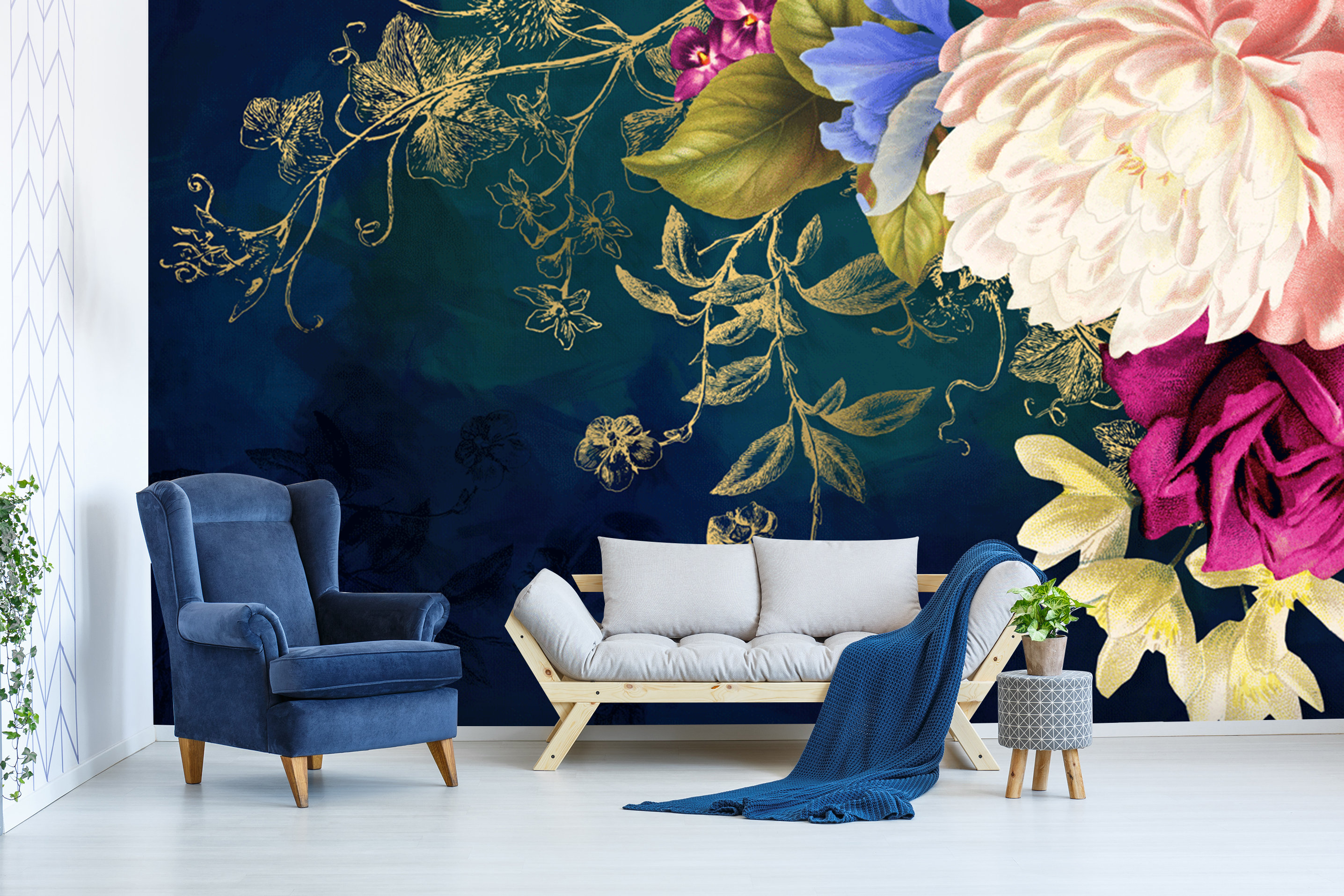 Beautiful Vinyl Wallpaper With Peony and Rose Flowers Dark | Etsy