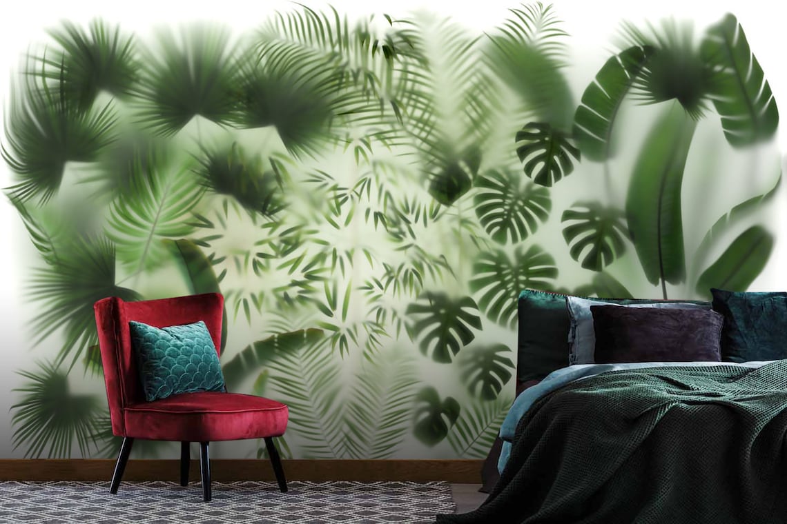 Leaves Wallpaper Forest Wallpaper Roll Forestry Wall Mural - Etsy