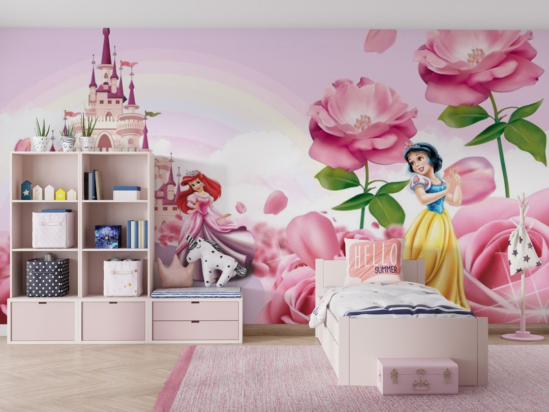 Princesses Wall Decor, Princesses Mural, Pink Princess Wallpaper, Girls ...