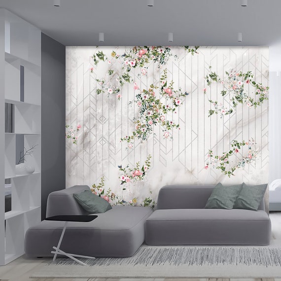 Beautiful Vinyl Wallpaper With Rose Flowers Small Floral | Etsy