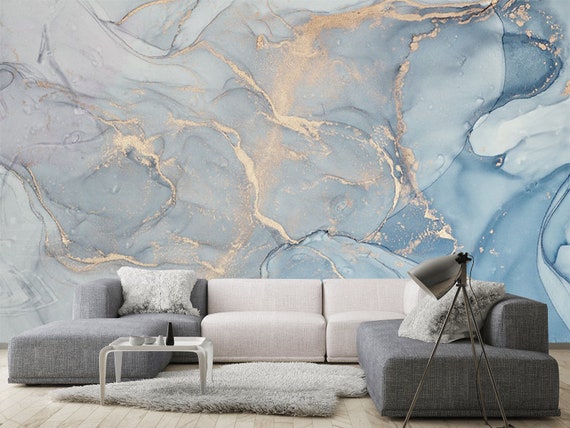 Blue Color Watercolor Wallpapers Living Room Watercolor | Etsy