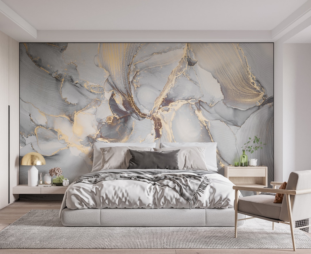 Custom 3D Grey Gilded Wallpaper Murals Modern Abstract Marble Wall Art ...