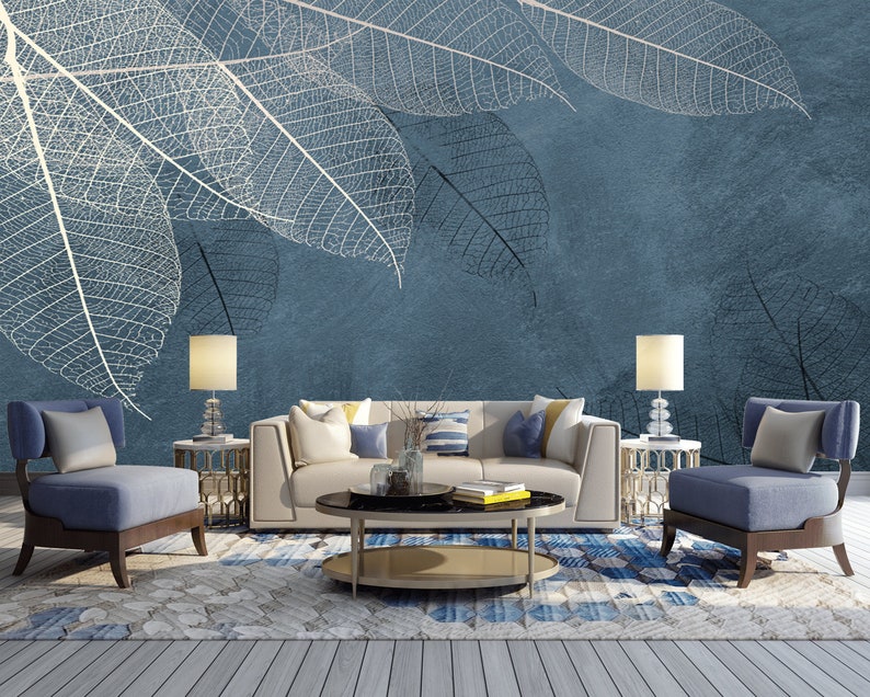 Wallpaper With Huge Leaves Modern Design Wallpaper Large | Etsy