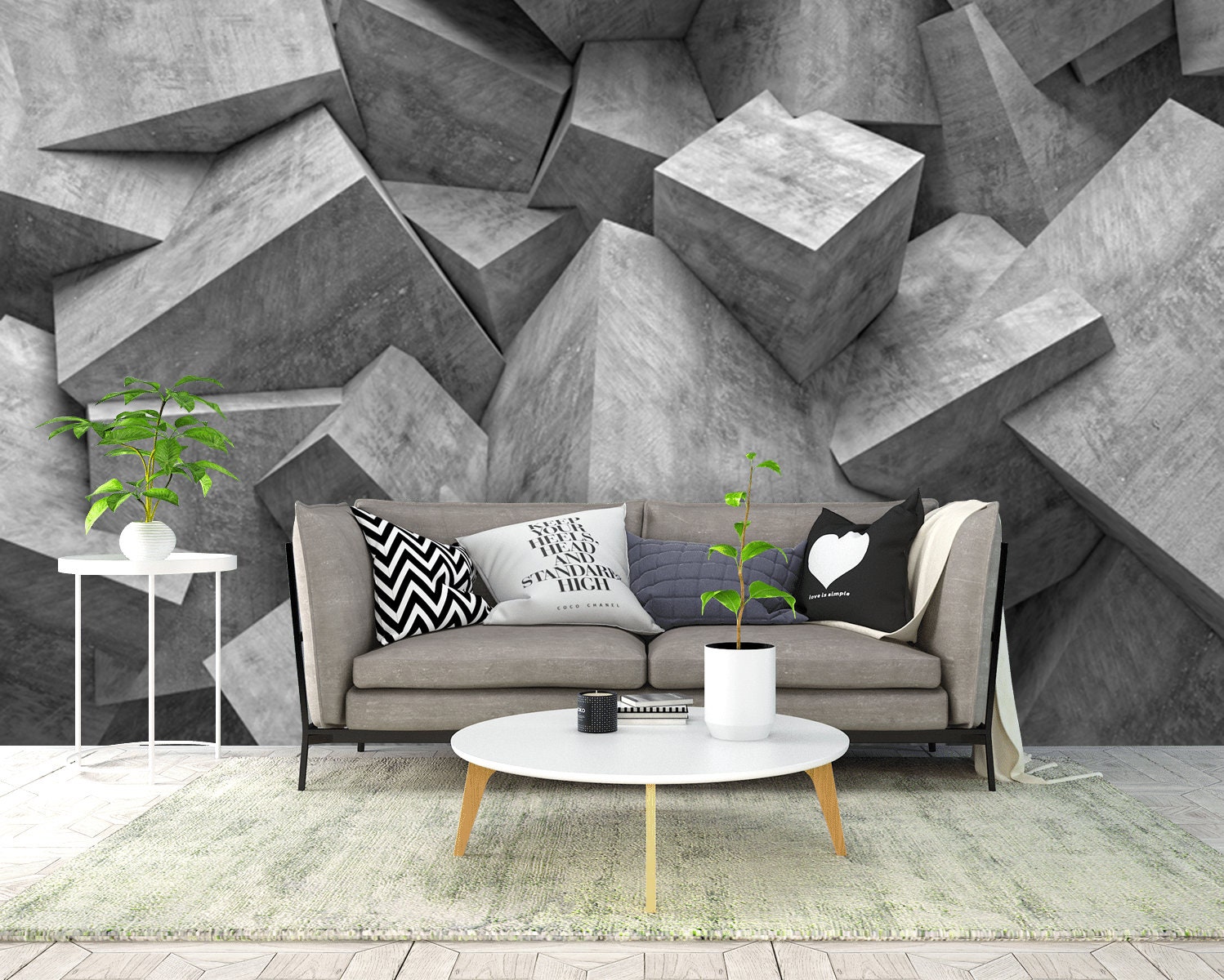 3d Vinyl Wallpaper Volumetric Cubes Volumetric Concrete - Etsy