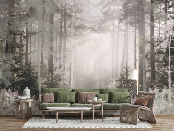 Gray Forest Wallpapers Premuim Wall Decor Customized Neutral | Etsy