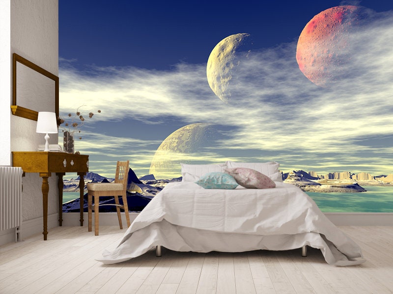 Distant Planet Vinyl Wallpaper Galaxy Wall Paper Exotic - Etsy