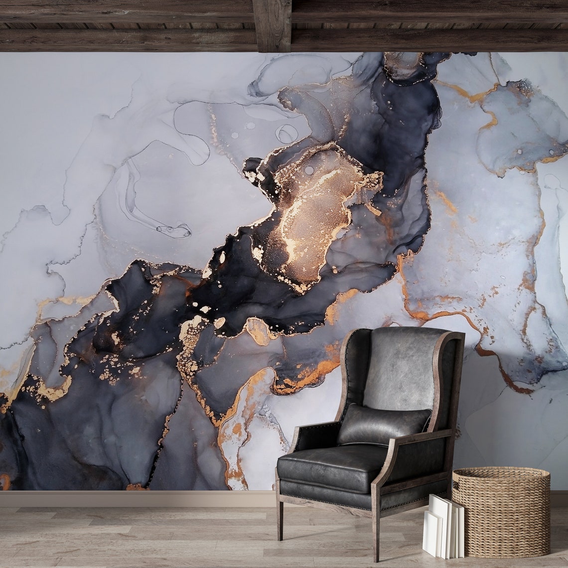 Gray With Hand Gilding Wallpaper Marble Wall Murals, Waterproof, Easily ...