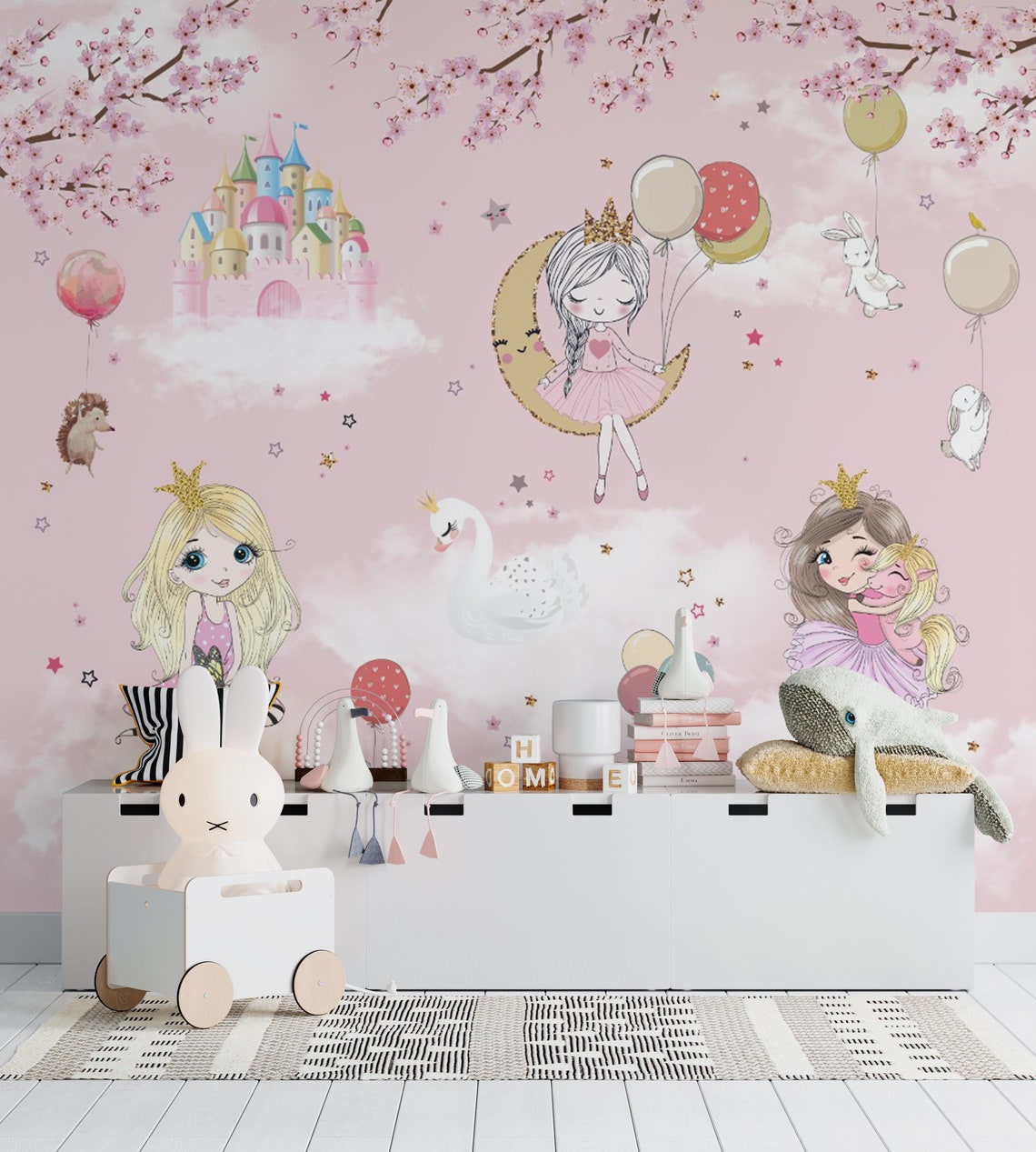 Princess Girls Room Wallpaper Princess Printed Pink Nursery | Etsy